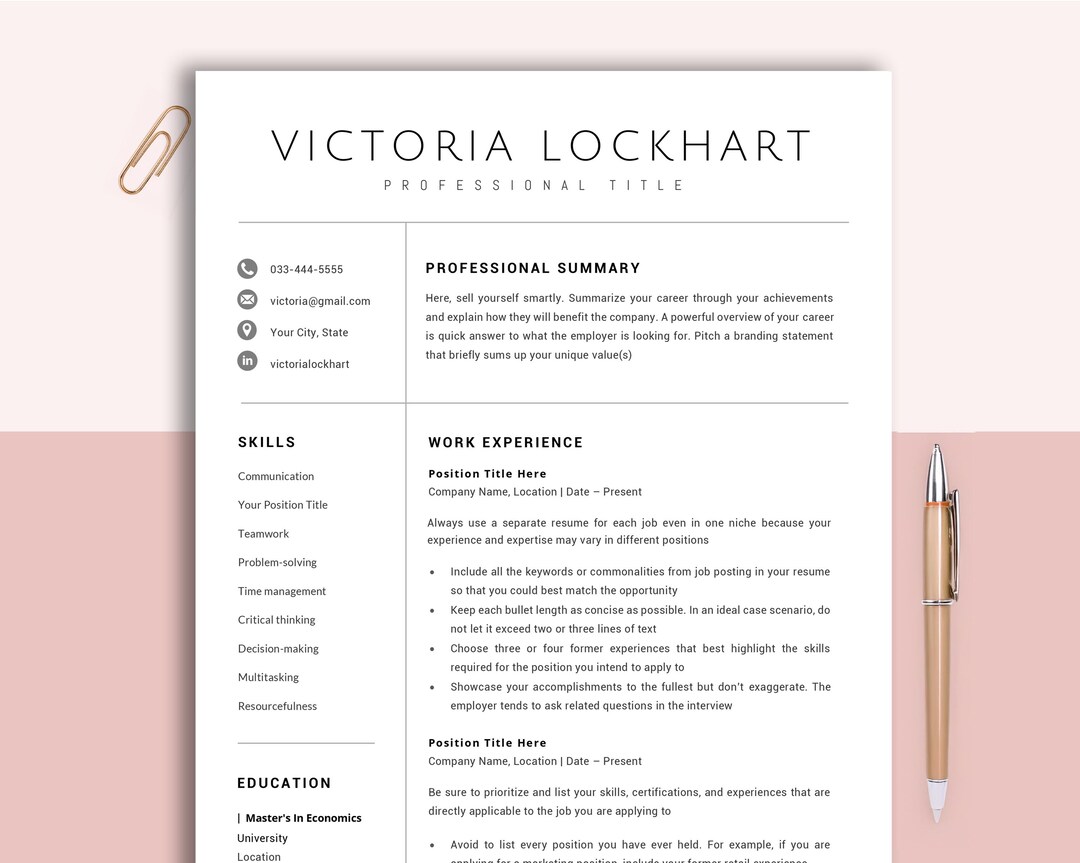 Professional Resume Template, Word, 1-3 Page Resume Template, Cover ...