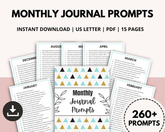 Monthly Journal Prompts Wellness Journal Writing Prompts - Etsy