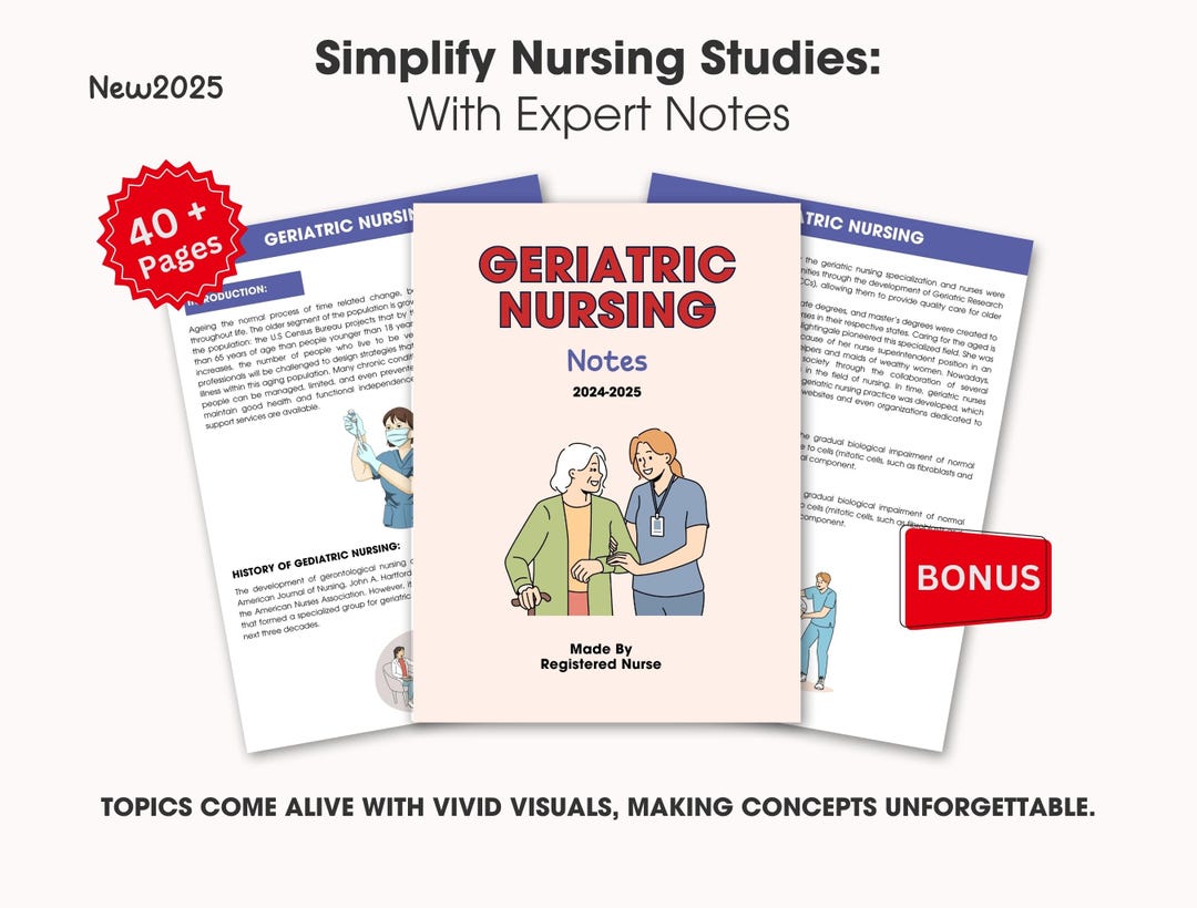 Geriatric Nursing Notes, Adult Care Guide, Digital Bundle, Nursing ...