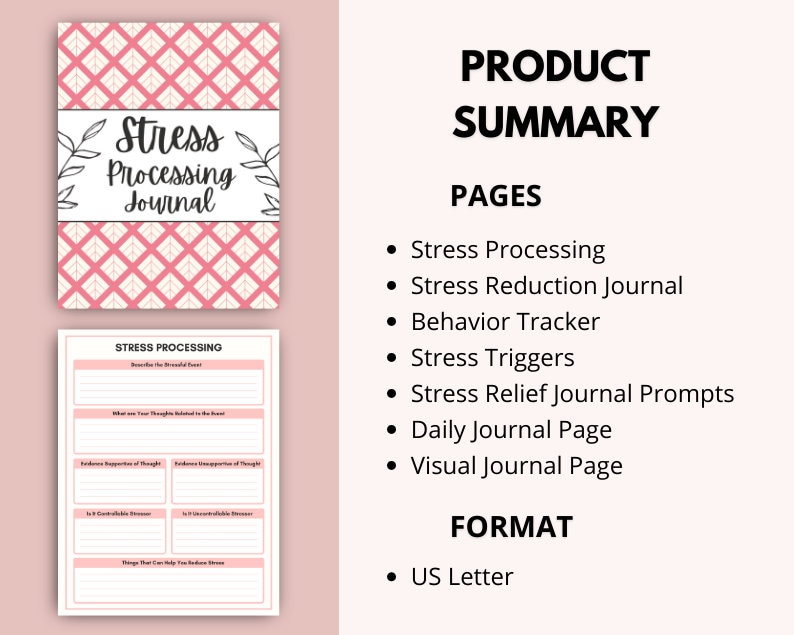 Stress Processing Journal, Stress Reduction Journal, Stress Relief Journal Prompts, Daily Stress ...