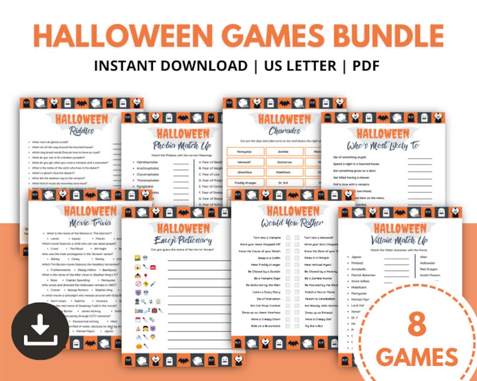 Halloween Party Games Bundle, Halloween Movie Emoji Pictionary, Scary ...