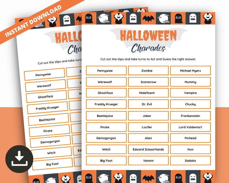 Halloween Charades Game, Halloween Night Quiz, Horror Pictionary Game ...