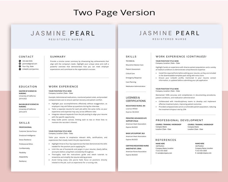 Professional Resume Template Word and Pages, 1-2 Page Resume Template ...