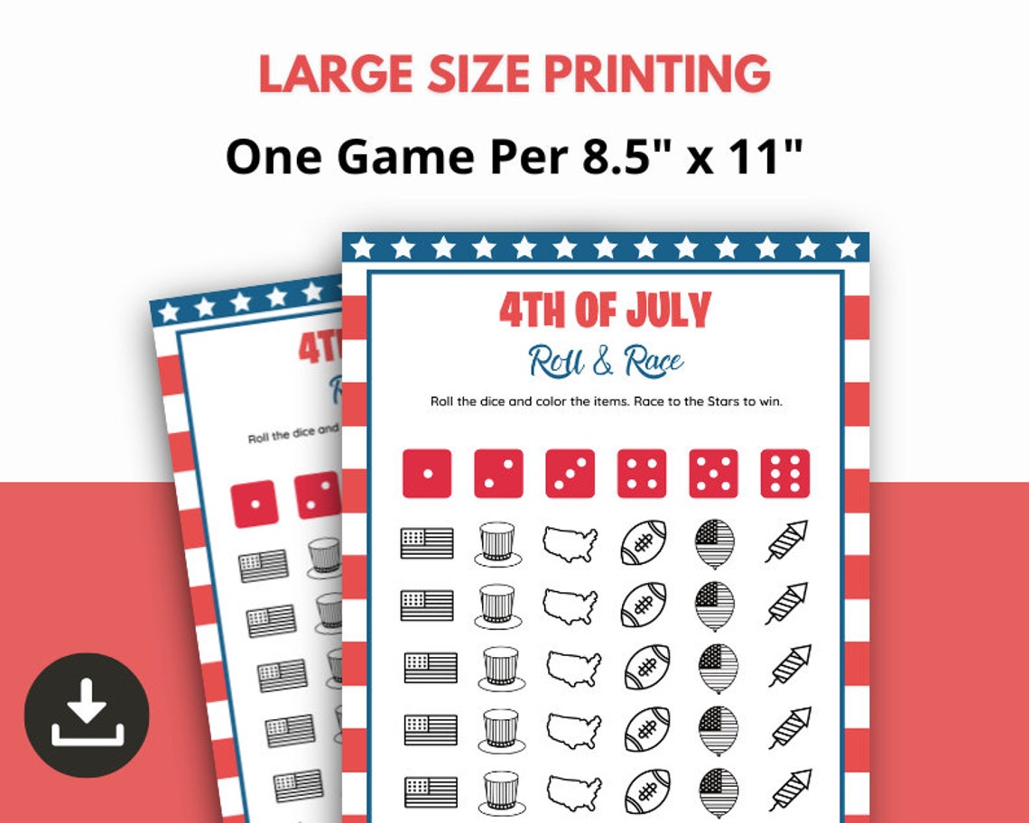 Fourth of July Roll and Race Game, 4th of July Party, Printable ...