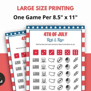 Fourth of July Roll and Race Game, 4th of July Party, Printable ...