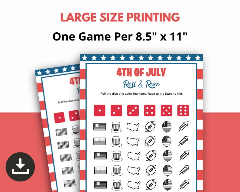 Fourth of July Roll and Race Game, 4th of July Party, Printable ...