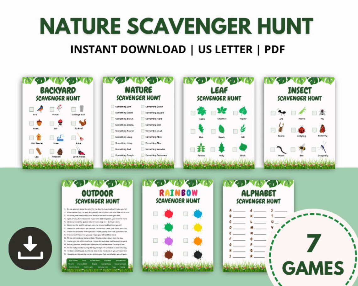 Nature Scavenger Hunt Games Bundle, Outdoor Scavenger Hunt Clues ...
