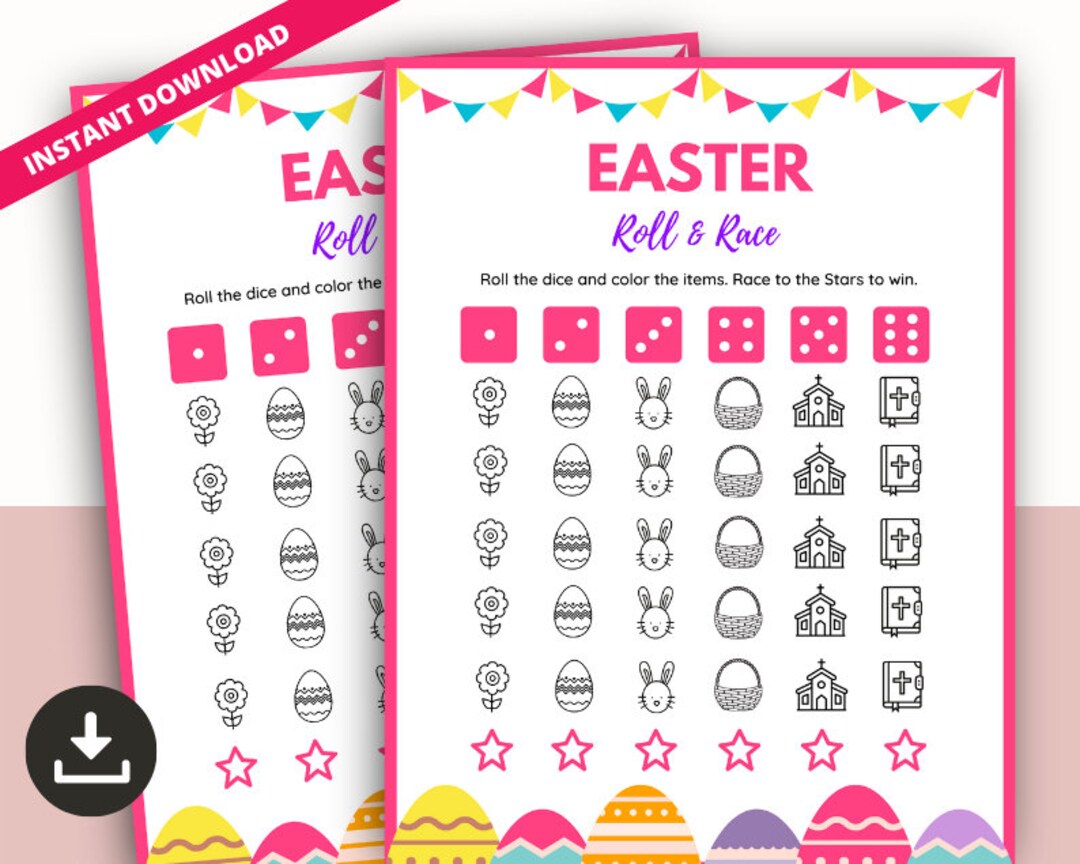 Easter Roll and Race Game, Printable Easter Dice Game, Fun Easter Party ...