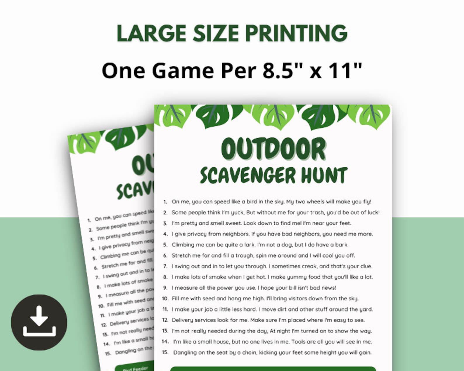 Outdoor Scavenger Hunt Game, Backyard Scavenger Hunt Clues, Nature ...