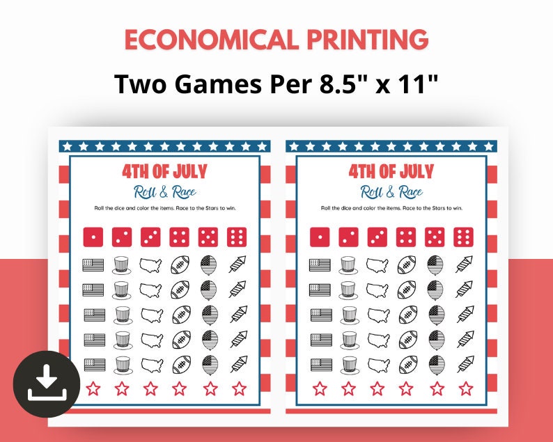 Fourth of July Roll and Race Game, 4th of July Party, Printable ...