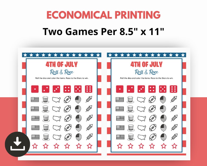 Fourth of July Roll and Race Game, 4th of July Party, Printable ...