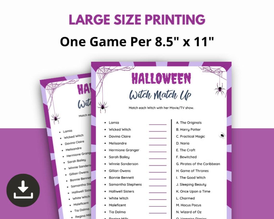 Halloween Movie Witch Match up Game, Which Witch Trivia, Match the ...