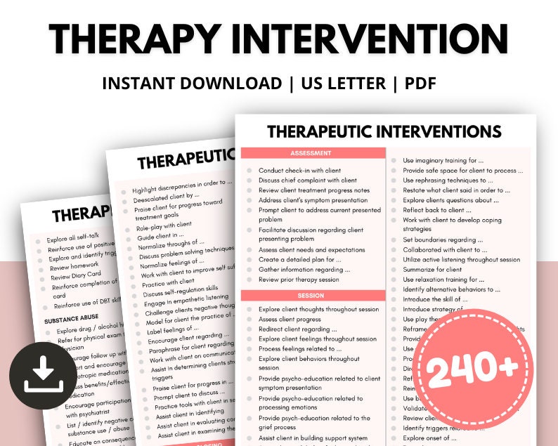 Therapeutic Interventions, Therapy Intervention List, Therapist Cheat ...