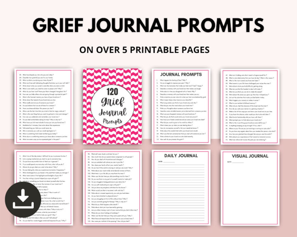 120 Grief Journal Prompts Self Care Journal Grief and Loss - Etsy