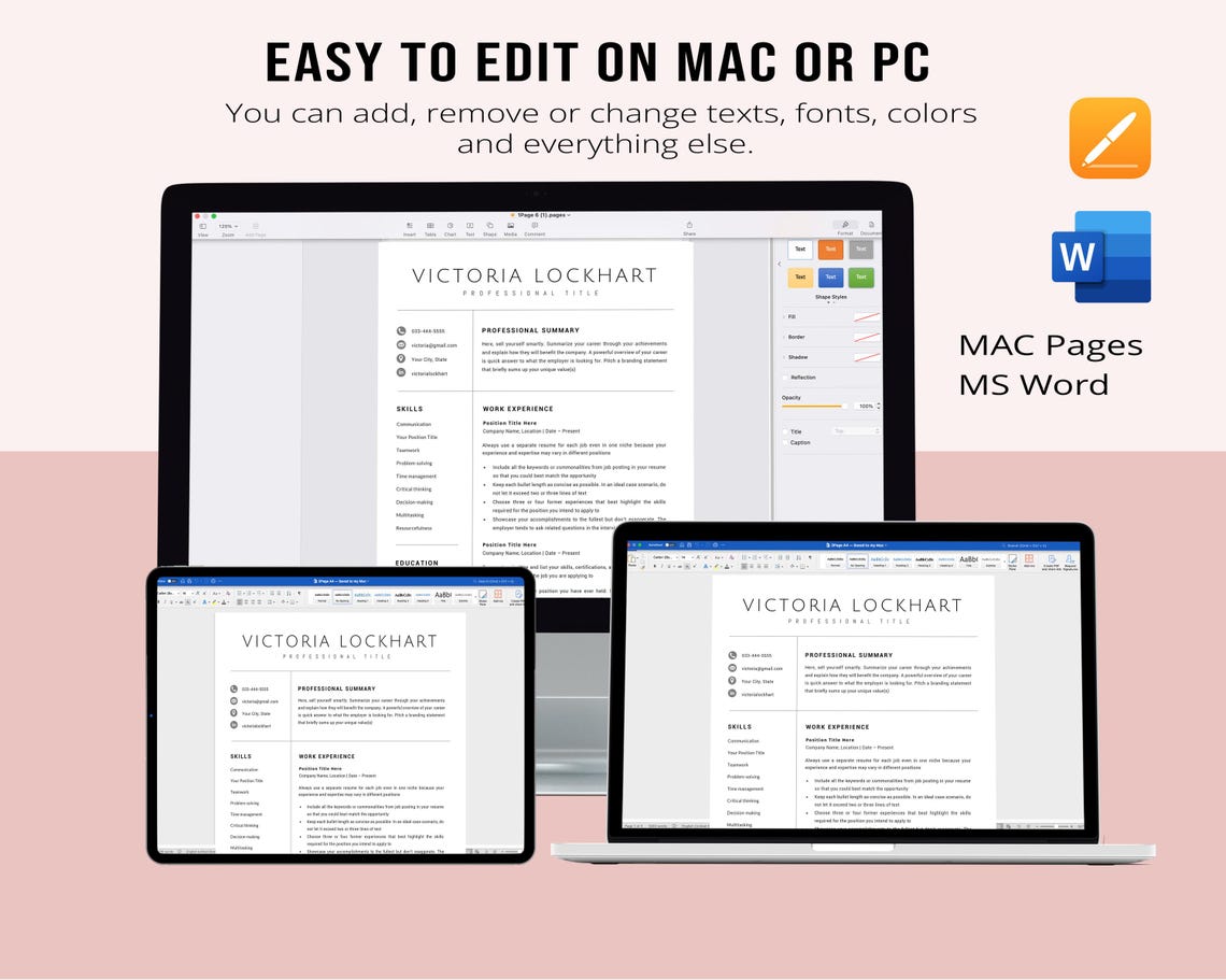 Professional Resume Template, Word, 1-3 Page Resume Template, Cover ...