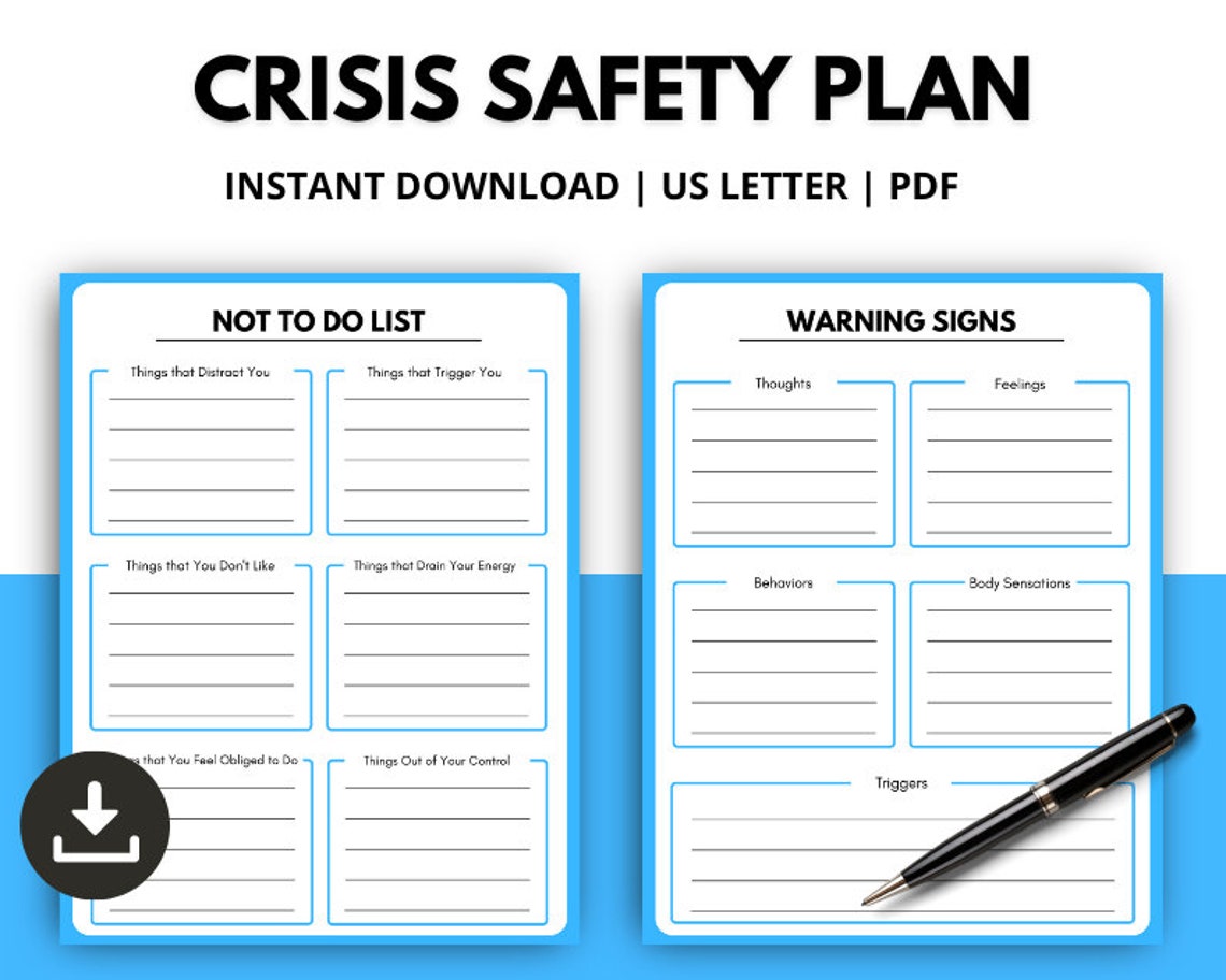 Crisis Safety Plan Safety Crisis Plan Worksheet Safety Plan | Etsy
