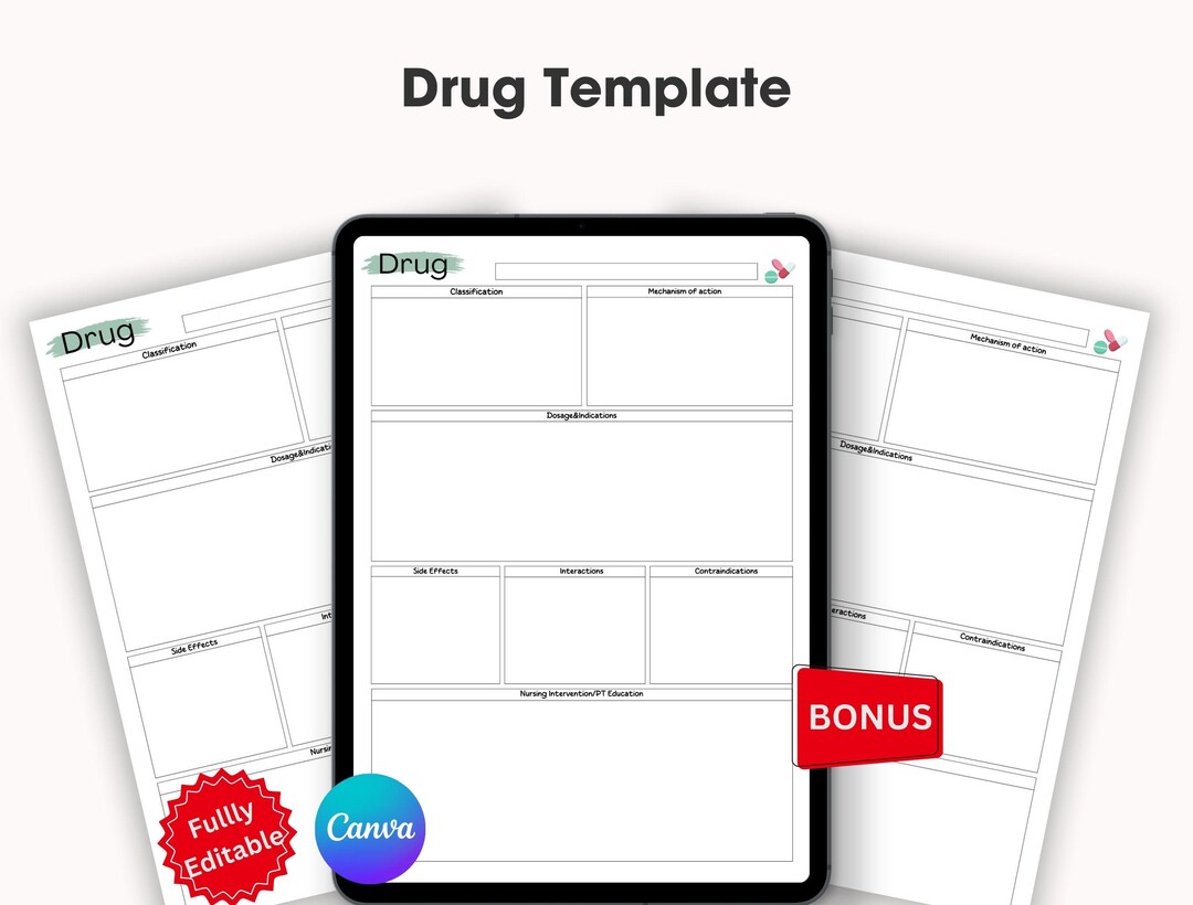 Drug Template, Drug Card Template, Printable Drug Sheet, Pharm Study ...