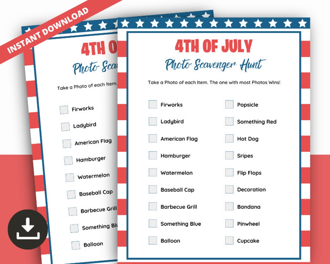 Fourth of July Photo Scavenger Hunt Game, 4th of July Party, Printable ...