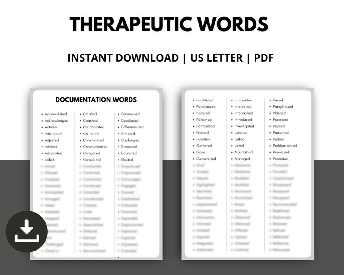 Therapy Documentation Words & Phrases, Therapist Notes (digital ...