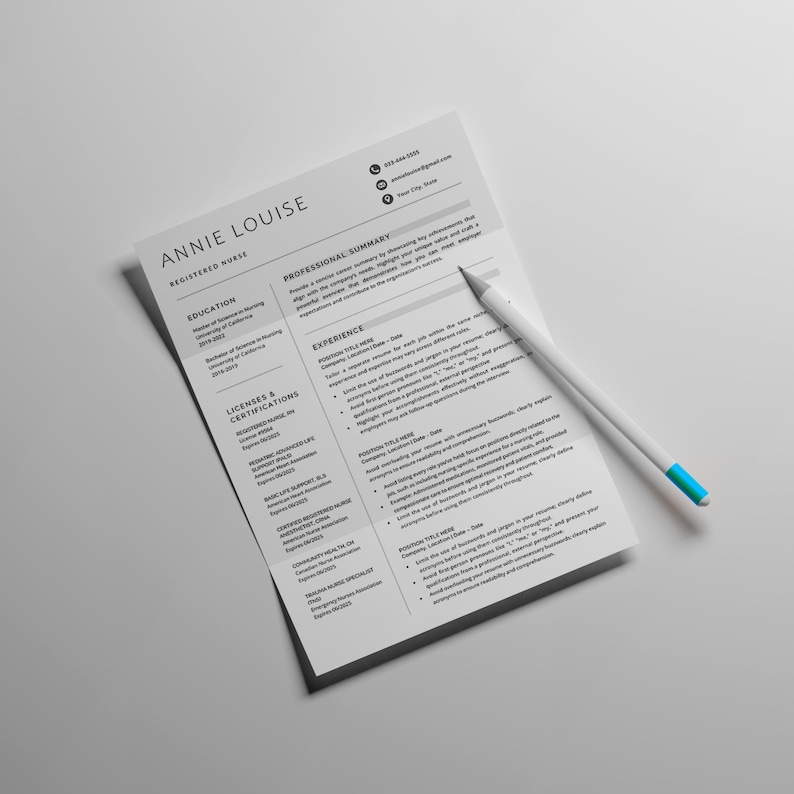 Nurse Resume Template, RN, CNA, New Grad CV (google Doc, Word, Pages ...