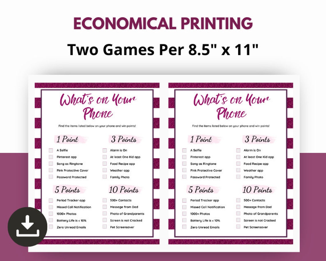 What’s on Her Phone Game, Adult Birthday Party Game, How Well You Know ...