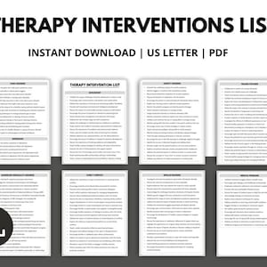 Therapy Intervention List, Therapist Progress Notes, Therapist Cheat ...