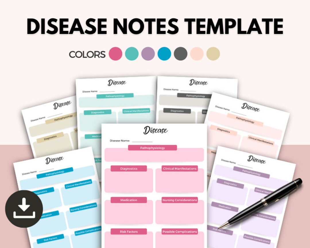 Disease Nursing Notes Template, Pathophysiology Notes Template, Med ...