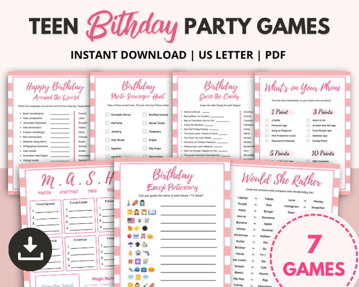 Teen Birthday Party Games Bundle Teenager Slumber Party - Etsy