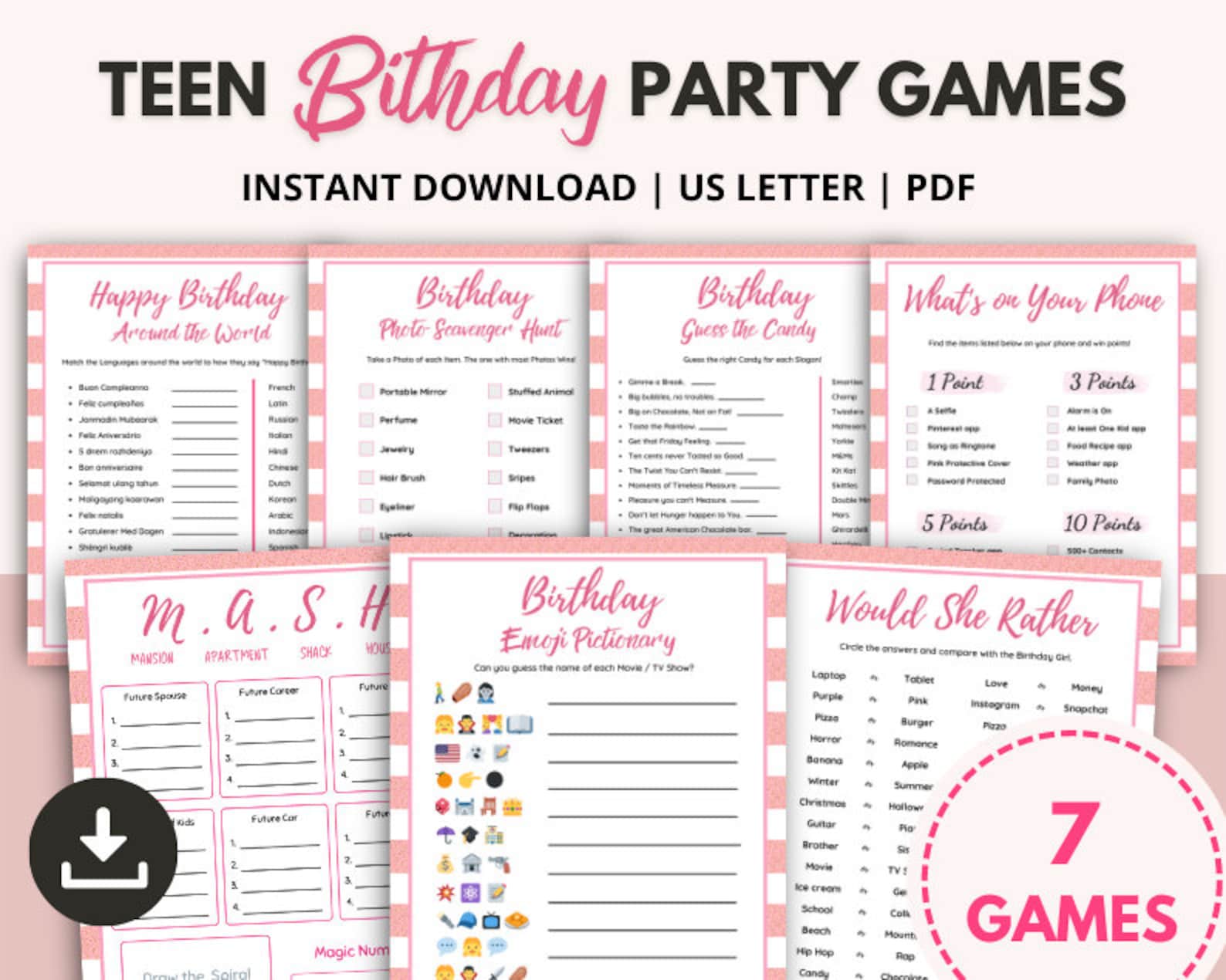 Teen Birthday Party Games Bundle, Teenager Slumber Party Games, Girls ...