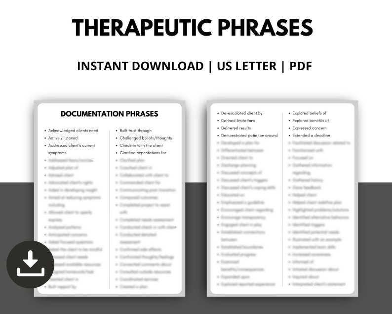 Therapy Words And Phrases Clinical Documentation Terms Case Etsy