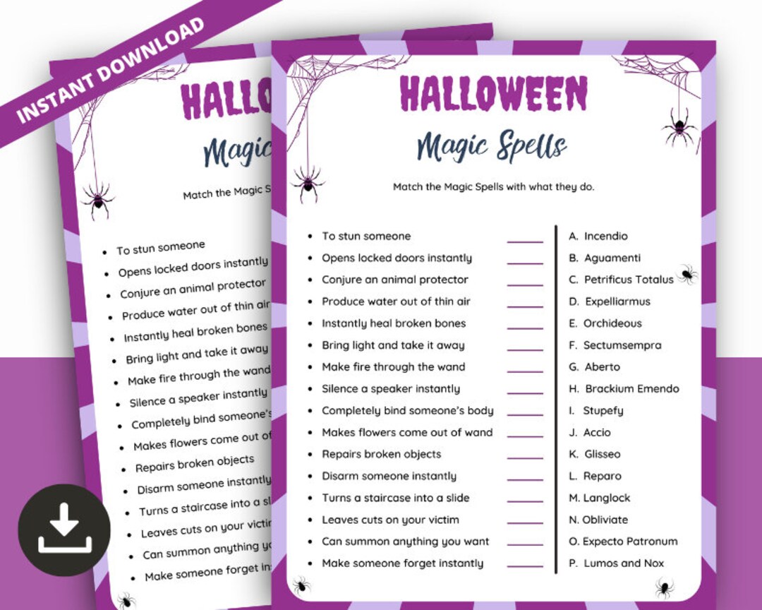 Halloween Magic Spells Match up Game, Magic Spells Quiz, Guess the ...