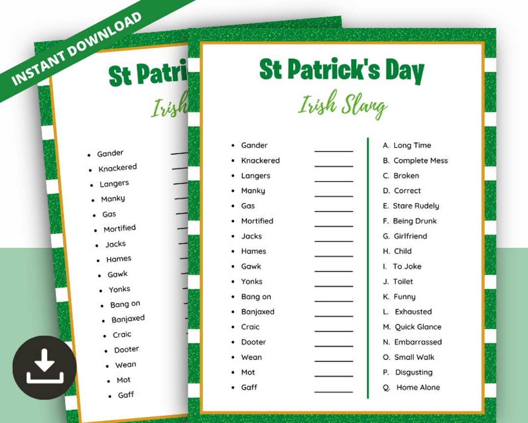 St Patrick Day Slang Quiz, Irish Slang Trivia Game, Fun St Paddys Party ...