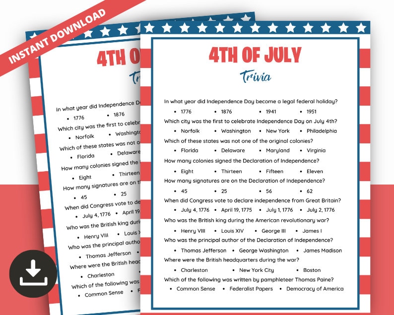 Fourth of July Trivia Game, 4th of July Quiz Game, Independence Day ...