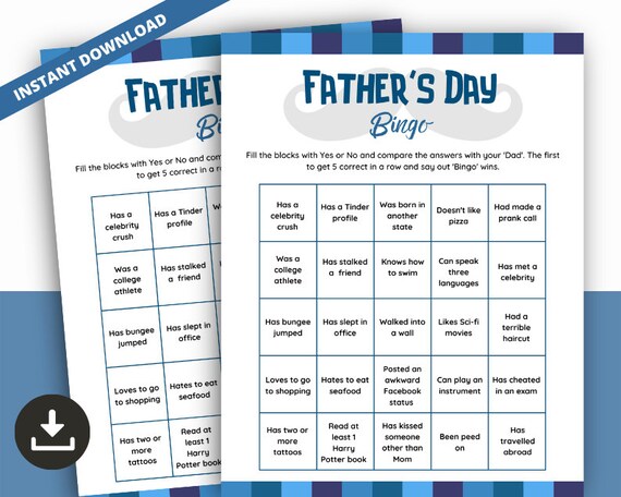 Fathers Day Bingo Party Game Printable Daddy Bingo Game | Etsy