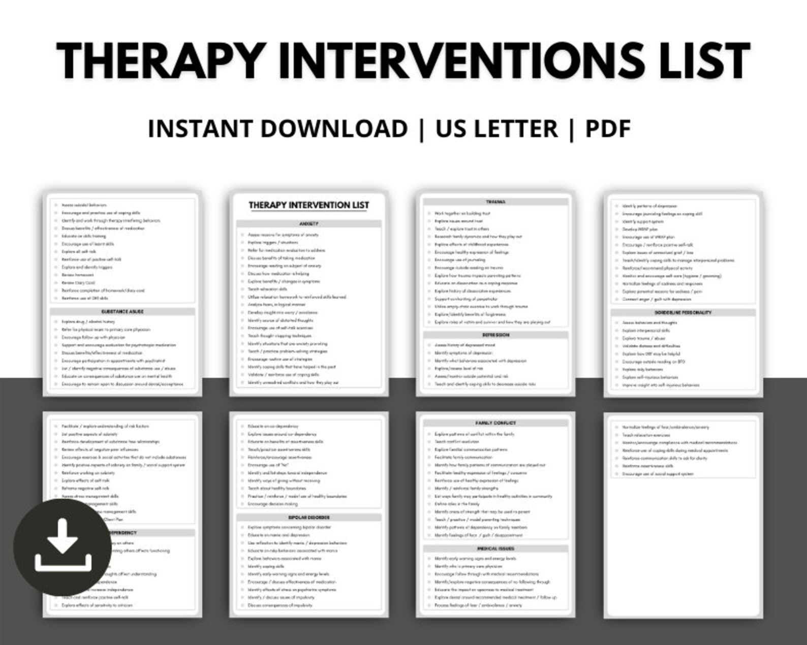 Therapy Intervention List Therapist Progress Notes Therapist - Etsy Canada