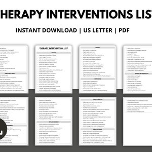 Therapy Intervention List Therapist Progress Notes Therapist - Etsy