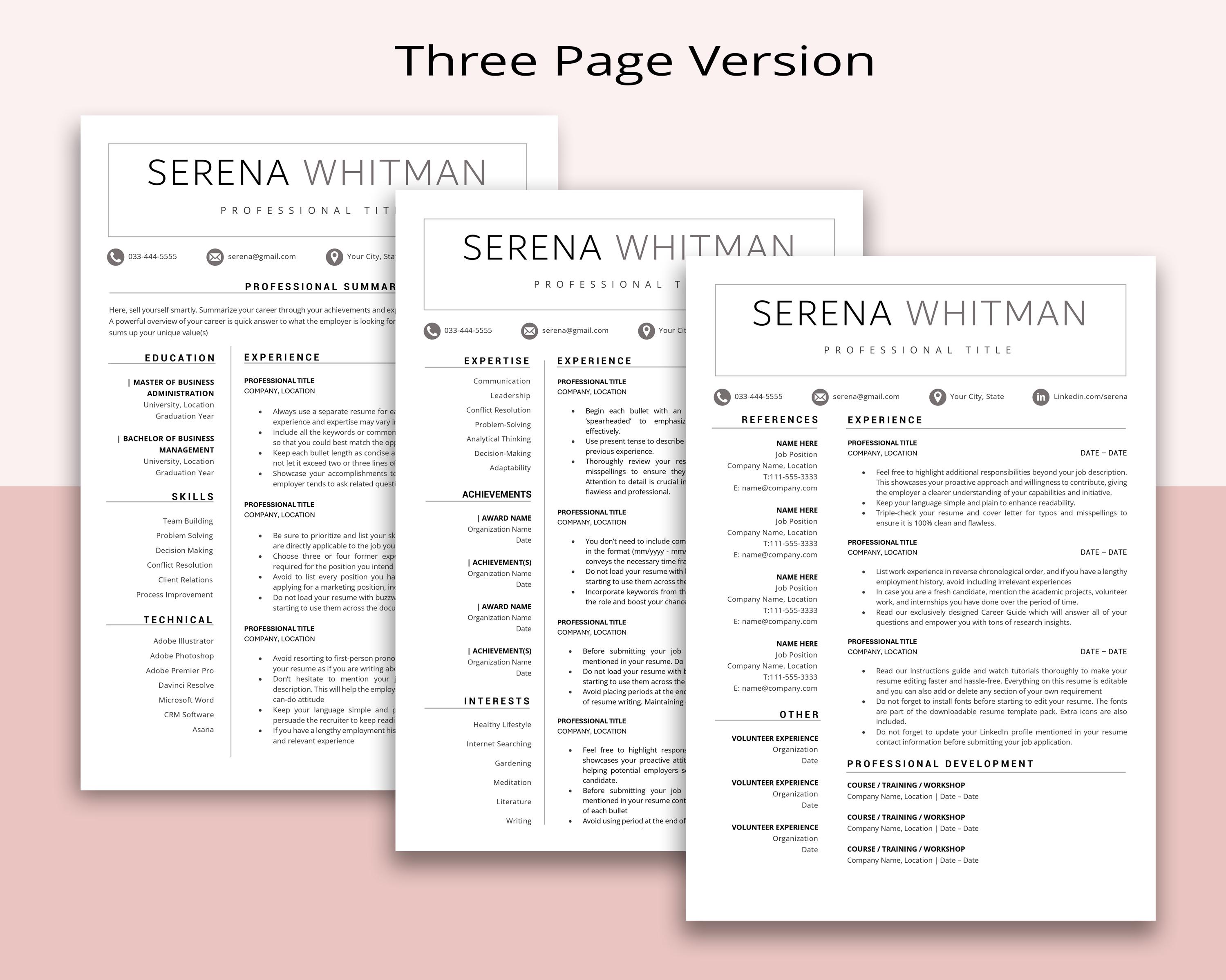Clean Resume Template Word & Pages, Minimalist Executive Resume, Simple ...