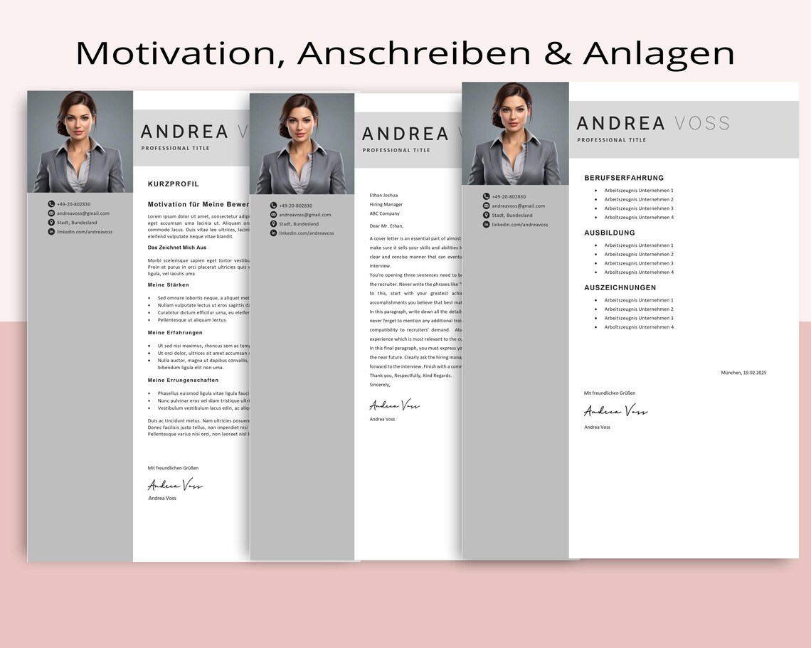 Application Template, Resume Template, German CV, Application Templates ...