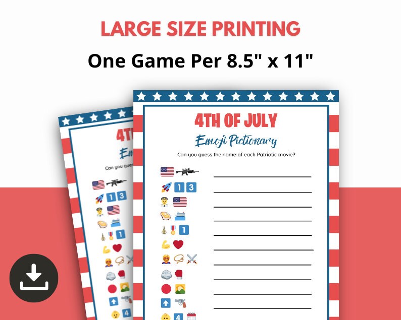Fourth of July Emoji Pictionary Game, 4th of July Trivia Game ...
