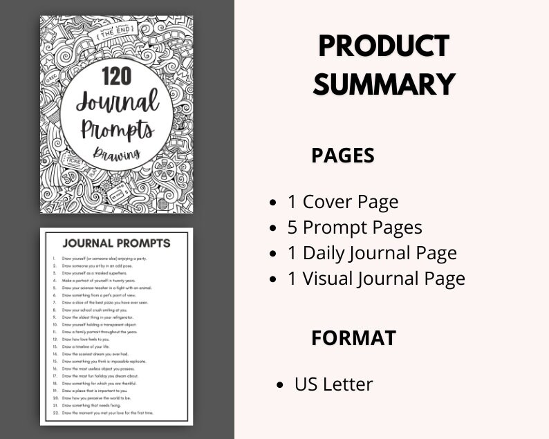 120 Drawing Journal Prompts, Visual Journal Prompts, Artwork Prompts ...