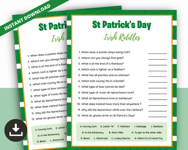 St Patrick Day Riddles Game, Leprechaun Riddles Game, Irish Riddles ...