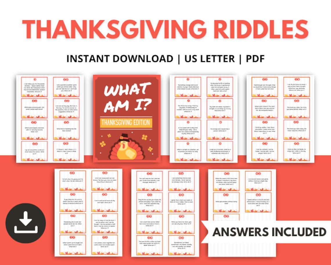 Thanksgiving Riddles Game, Thanksgiving What Am I Riddles, Printable ...