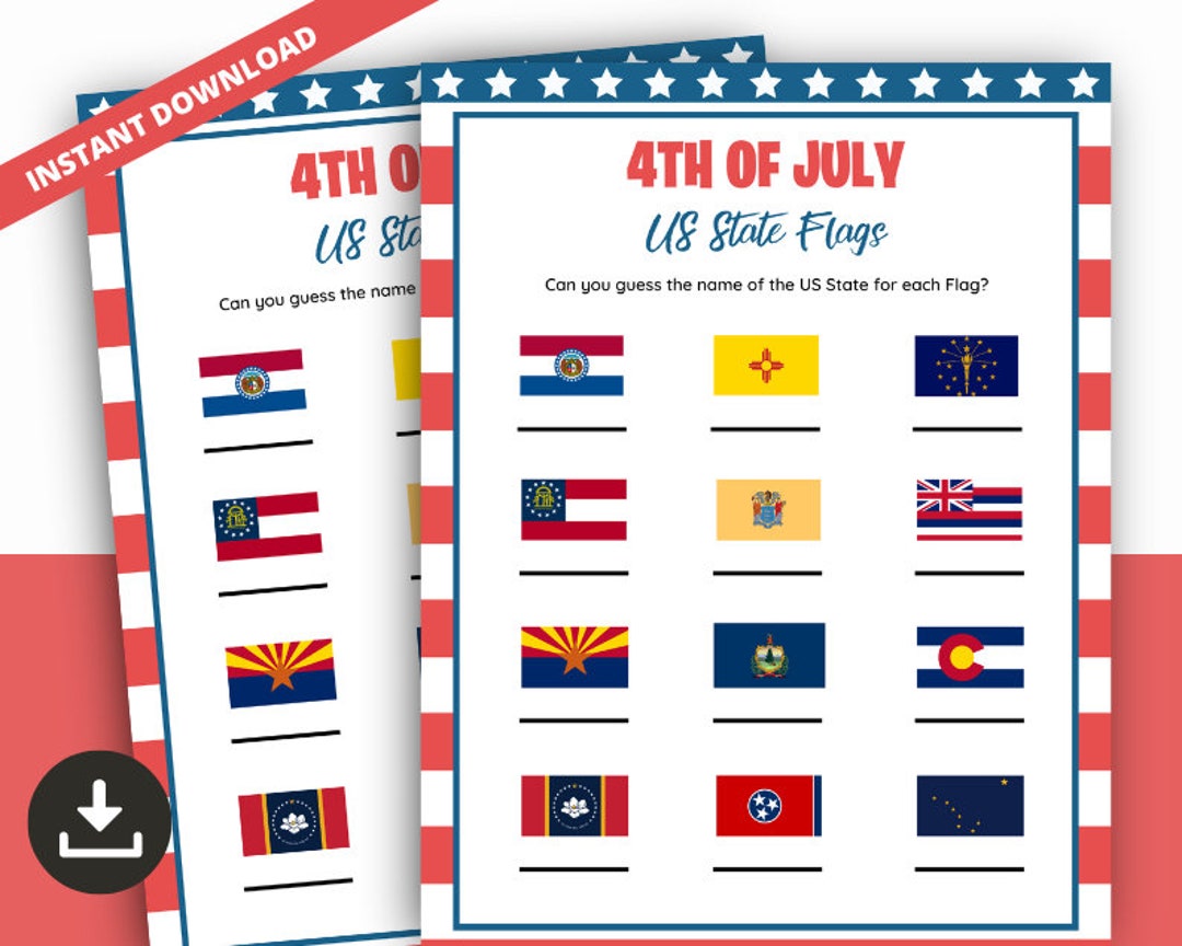 Fourth of July Guess the US State Flag Game, 4th of July Party ...