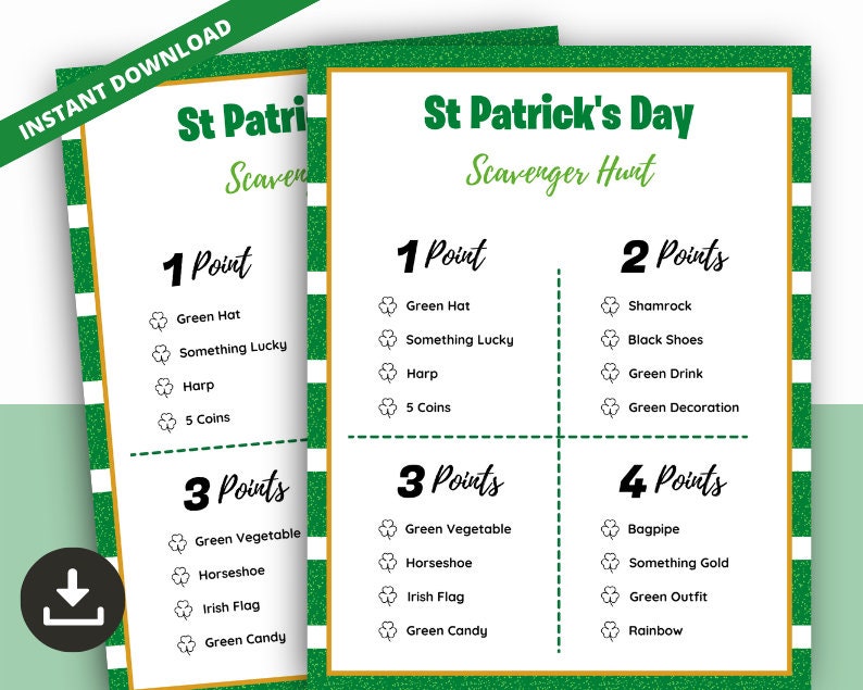 St Patrick Day Scavenger Hunt Game, St Patty’s Treasure Hunt, Irish ...