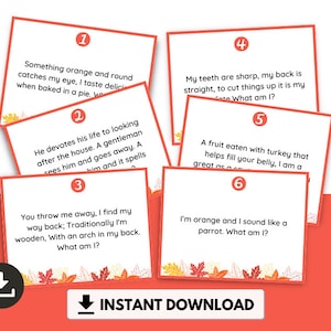 Thanksgiving Riddles Game, Thanksgiving What Am I Riddles, Printable ...