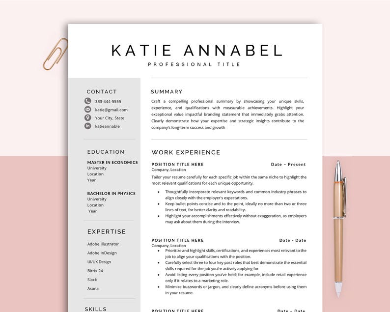 Clean Resume Template Google Docs, Word & Pages, Minimalist Executive ...