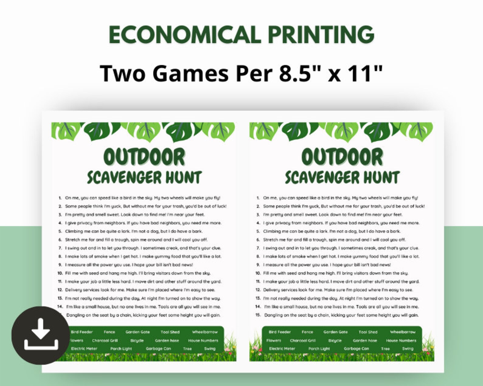 Outdoor Scavenger Hunt Game, Backyard Scavenger Hunt Clues, Nature ...