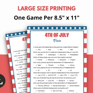 Fourth of July Trivia Game, 4th of July Quiz Game, Independence Day ...