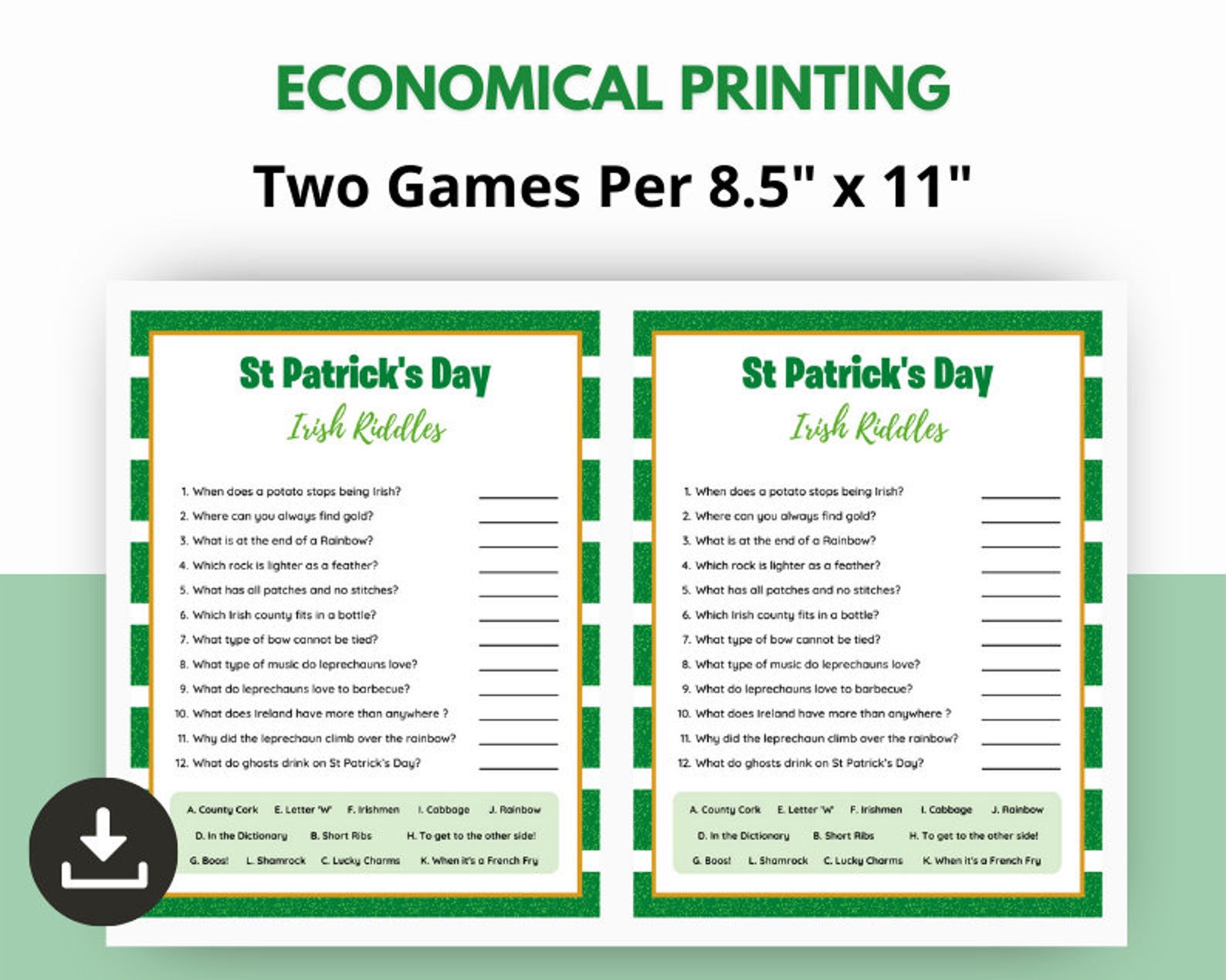 St Patrick's Day Irish Riddles Game, Printable Trivia (instant Download ...