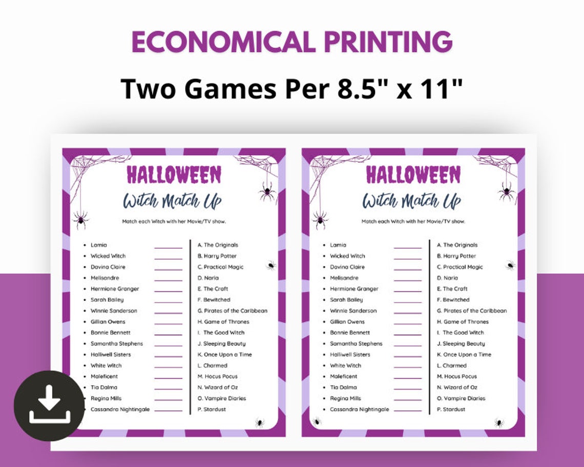 Halloween Movie Witch Match up Game, Which Witch Trivia, Match the ...